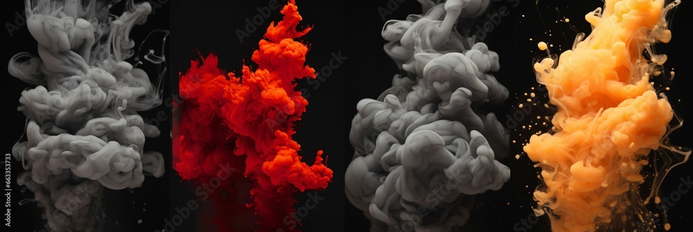 five colors are being stirred on a black background with the same ...