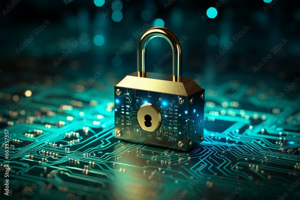 Data security depicted with a padlock and keyhole on a circuit Stock ...