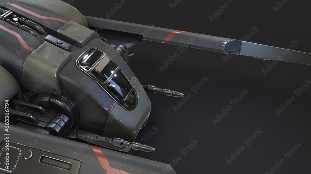 Concept assault fighter, gunship, scratched metal grey-green, orange ...