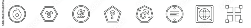 outline set of signs line icons. linear vector icons such as fire ...