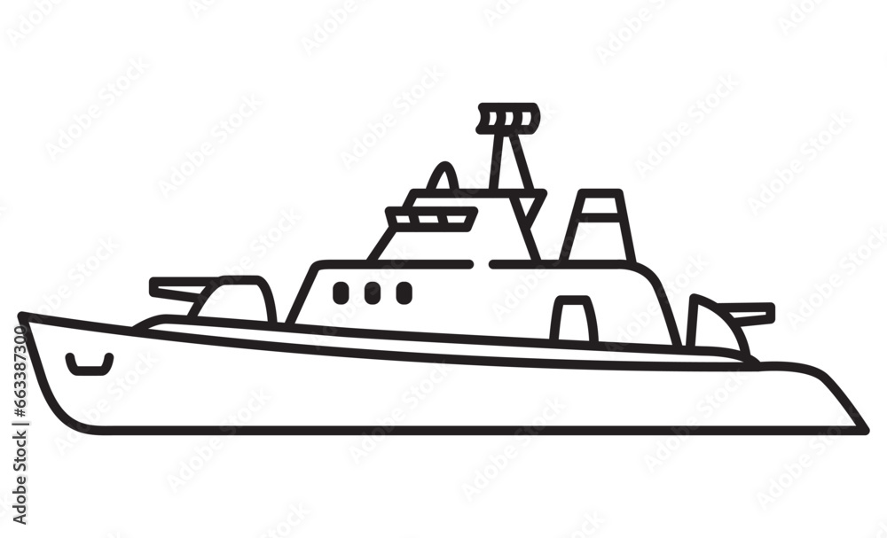 Military sea ship icon.Military boat.Navy battle ships.Outline vector ...