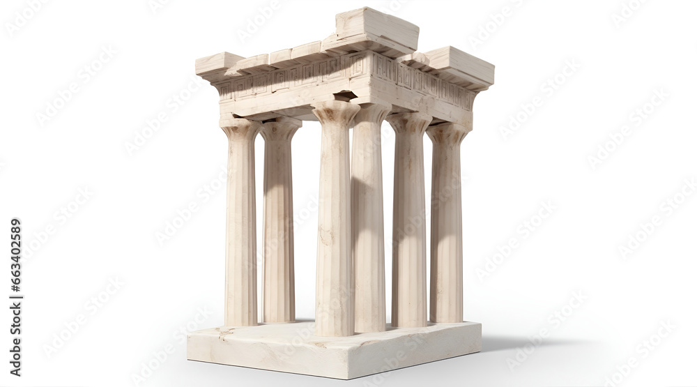 A miniature model of a Greek temple made of white marble with six ...