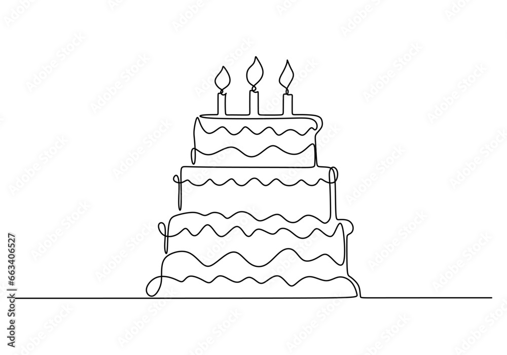 Birthday cake continuous one line drawing. Celebration object with ...