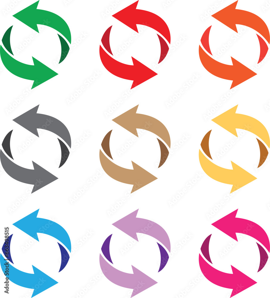 Arrow icon set, Two arrow spin in circle, Recycle symbol set vector art ...