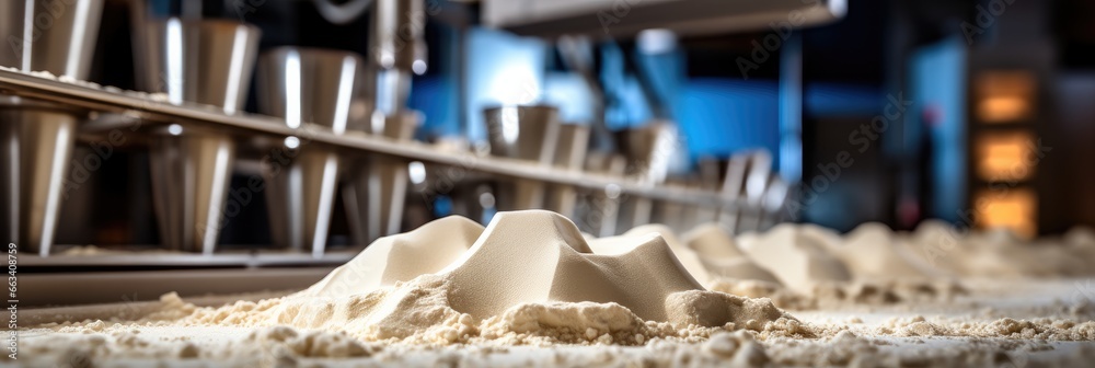 Wheat flour, Production of wheat flour on conveyor belt in factory ...