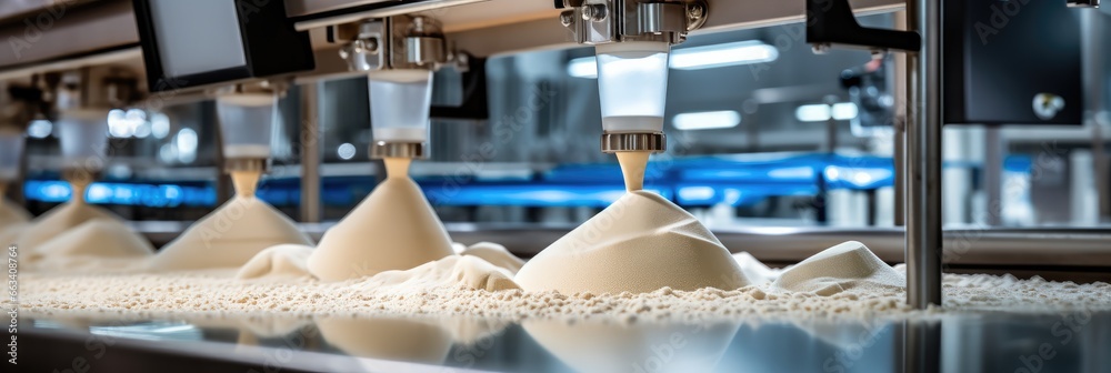 Wheat flour, Production of wheat flour on conveyor belt in factory ...