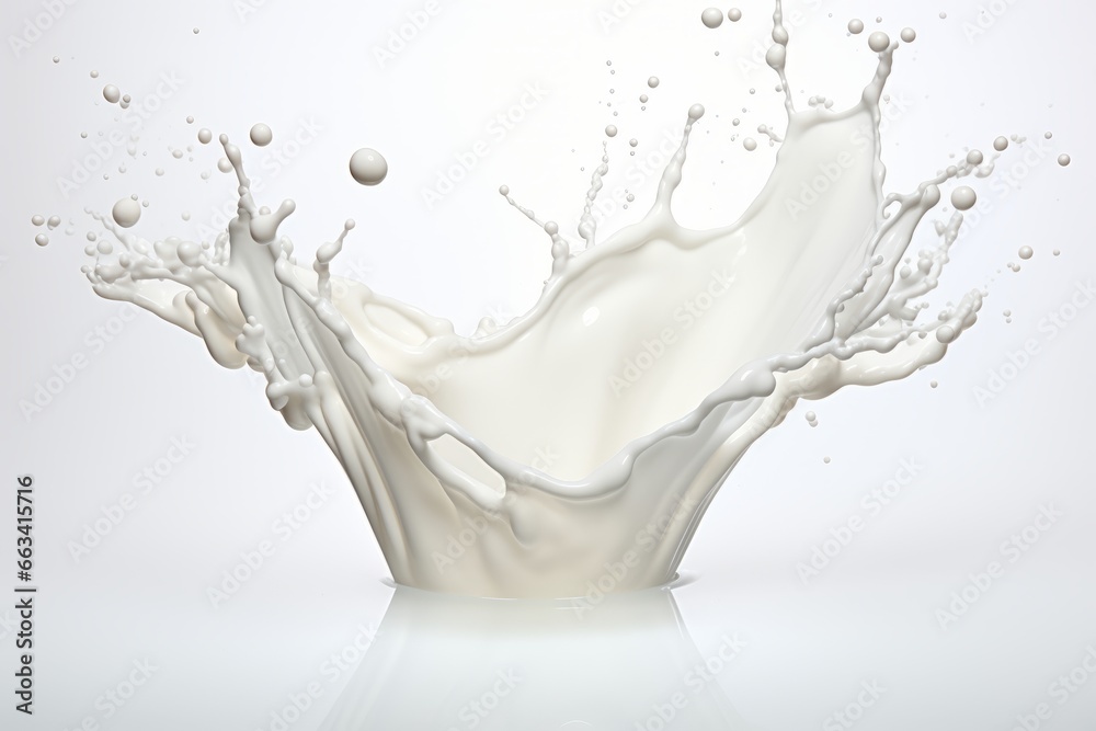 Milk round swirl frame splash with splatter and white milky drops ...