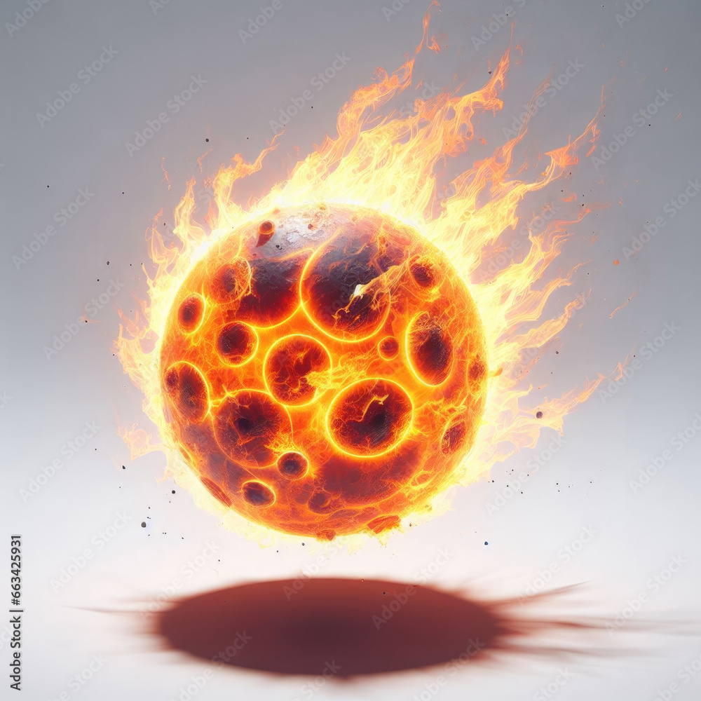 a ball of fire falling. isolated against a white background. flames ...