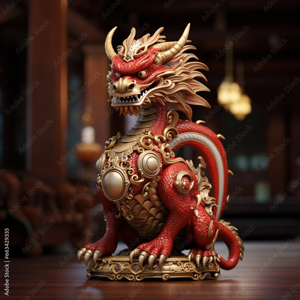 A highly detailed red dragon in vibrant 3D graphic pop-up design ...