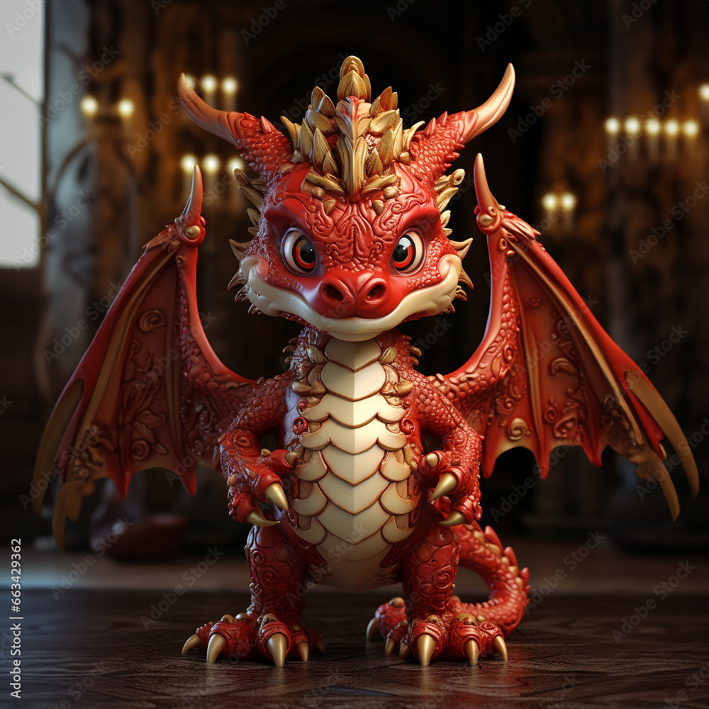 A highly detailed red dragon in vibrant 3D graphic pop-up design ...