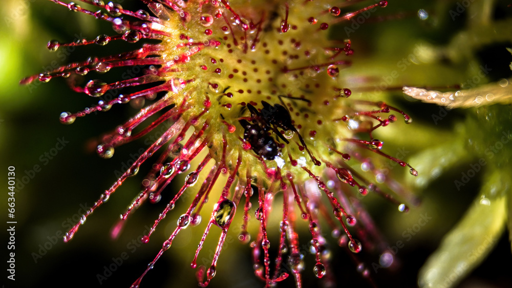 Drosera rotundifolia digesting an insect. A carnivorous plant. Sundew ...