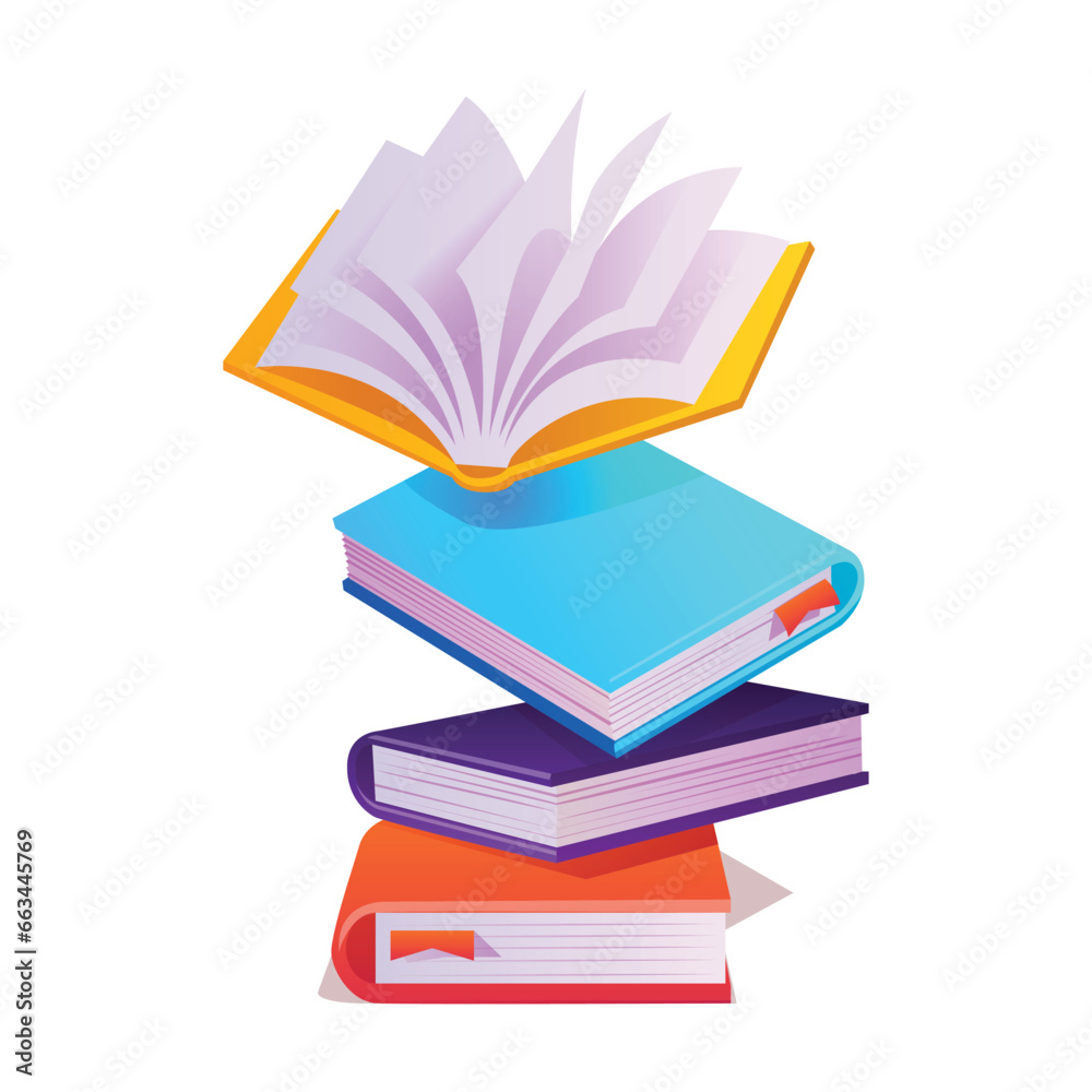 Set of 3d cute cartoon books. Realistic bookss with shaddow. Education ...