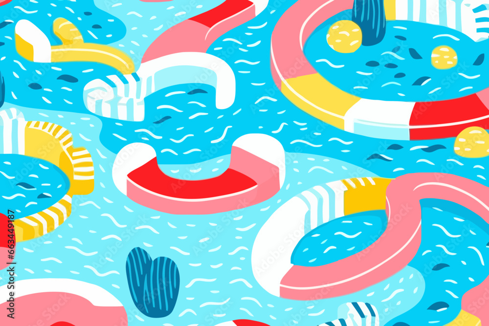 Swimming pools quirky doodle pattern, wallpaper, background, cartoon ...