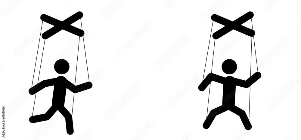 Cartoon stickman marionette controlled. Stick figure man, person puppet ...