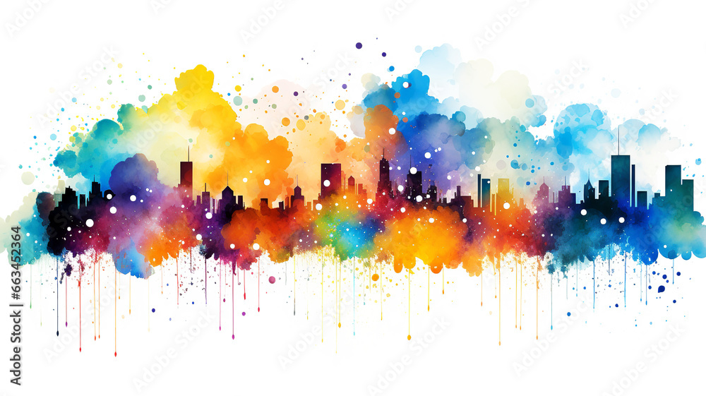 City buildings silhouette watercolor design isolated on white ...