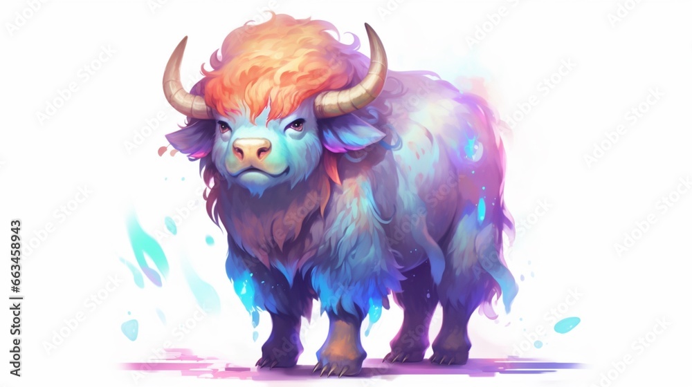 cartoon Bison by kee keon zhi on a white background in.Generative AI ...