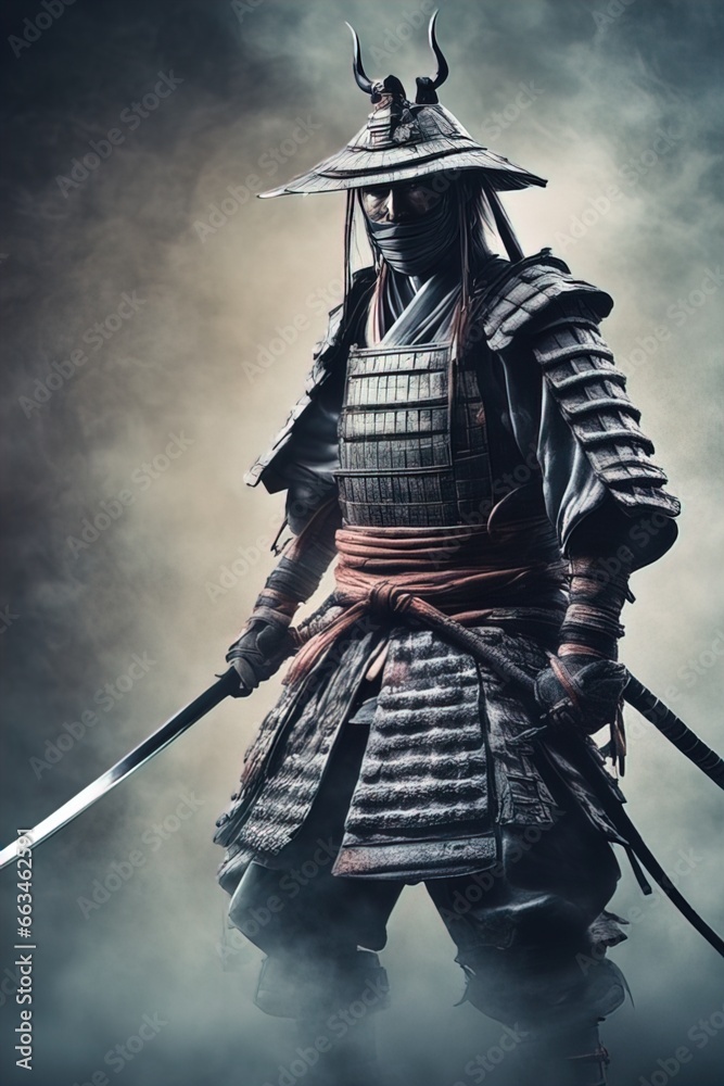Ghost Samurai, samurai warrior bound by a ghostly curse, wearing shabby ...