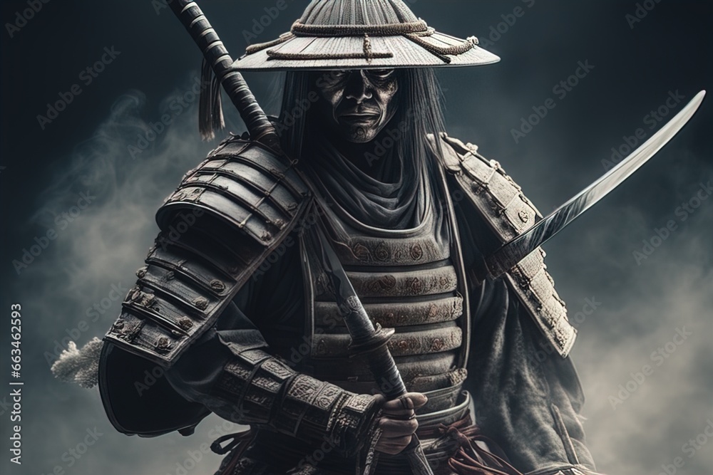 Ghost Samurai, samurai warrior bound by a ghostly curse, wearing shabby ...