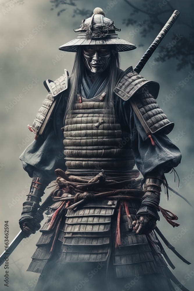 Ghost Samurai, samurai warrior bound by a ghostly curse, wearing shabby ...