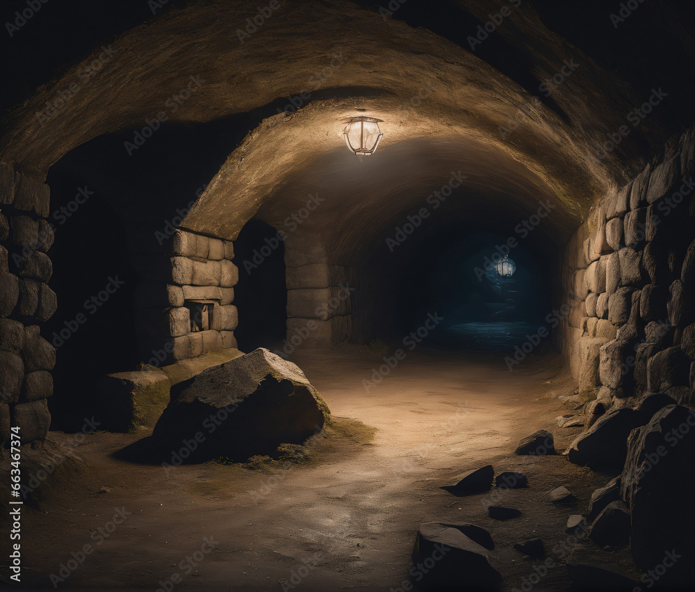 Dark Mysterious Underground Fantasy RPG Tunnel Cavern Dirt Floor Stone ...