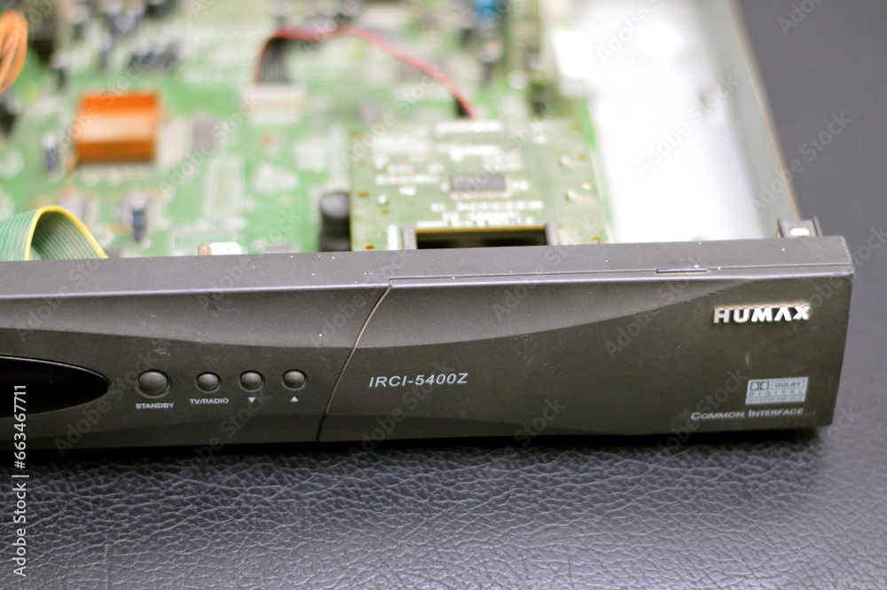 Cairo, Egypt, October 15 2023: Interior of an old satellite receiver ...