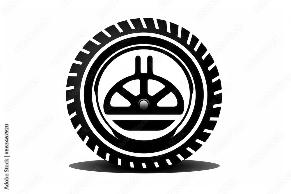 Circular logo emulating a car wheel with a tool in the center. Isolated ...