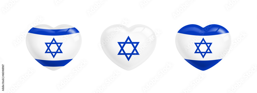Israel Hearts 3D Symbol Set. Israel Flag Icon in the Shape of Heart ...