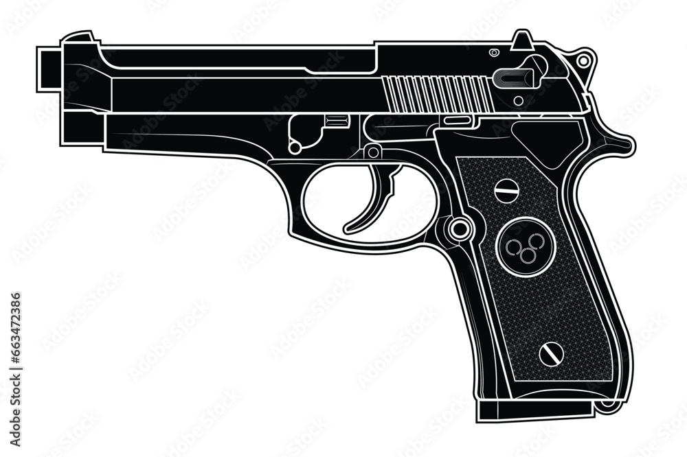 Vector illustration of the Beretta M92 automatic pistol on a white ...