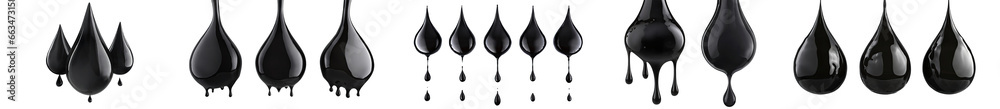 collection of black ink droplets, reminiscent of crude oil, expertly ...