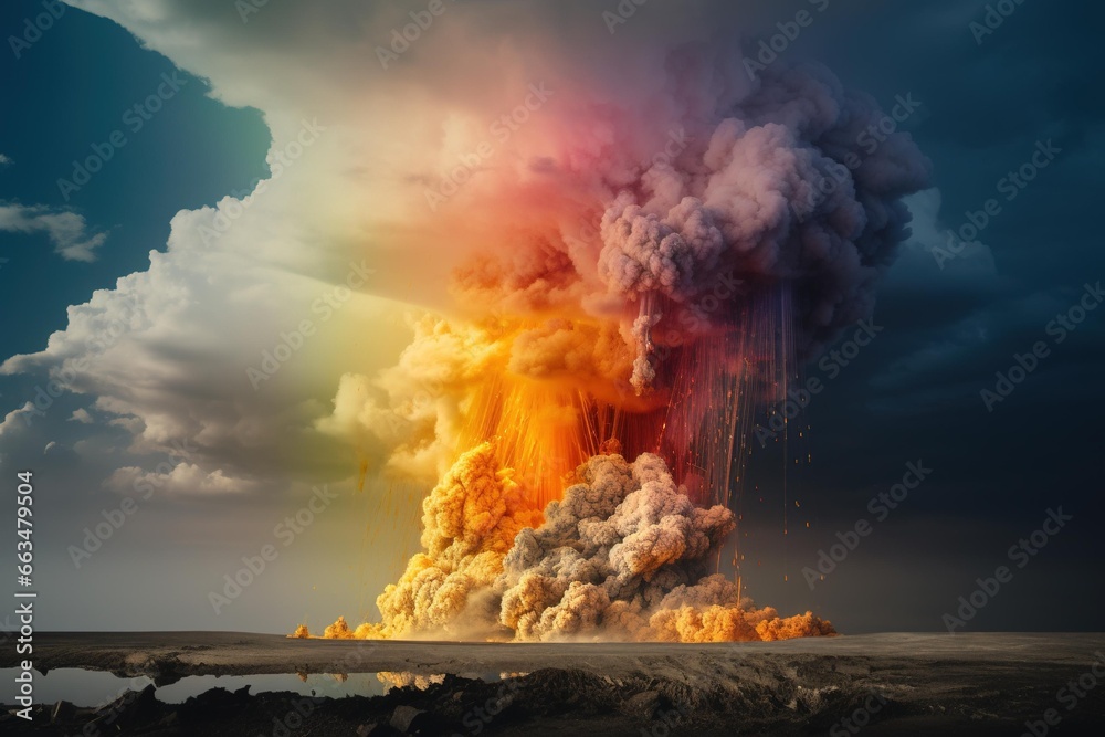Rainbow appearing in a sky filled with a thin layer of ash Stock Photo ...