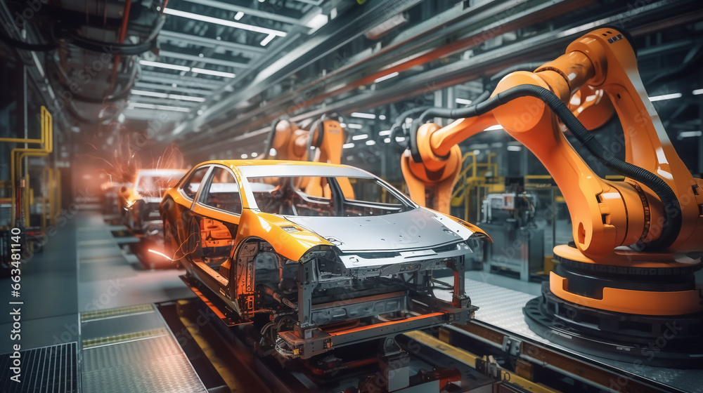Automotive production technology concept, robotic automation automotive ...