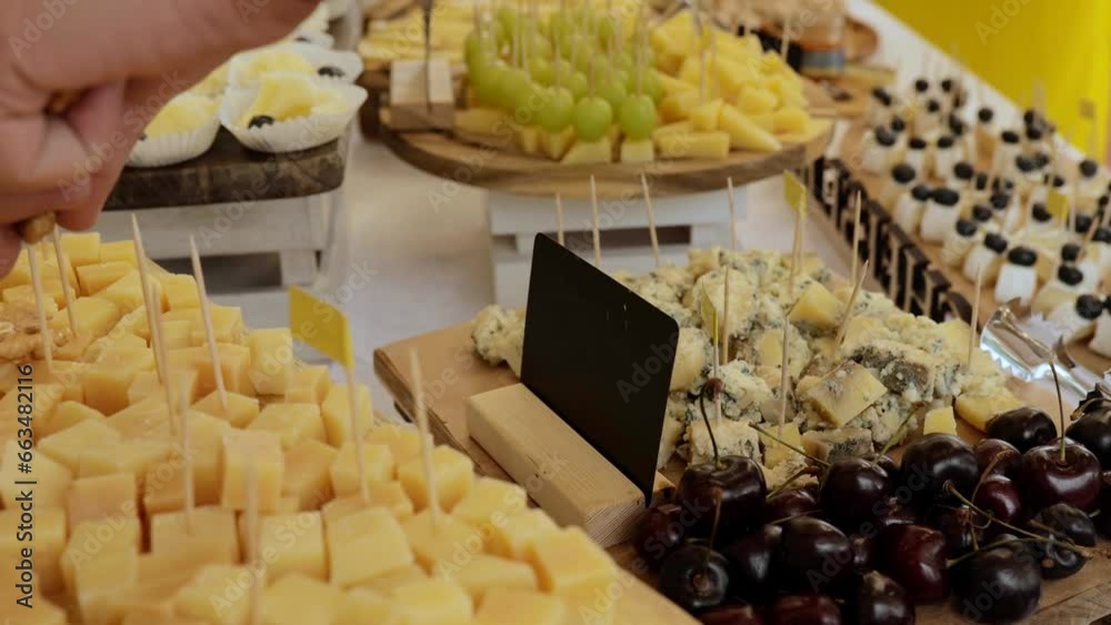 Table with different types of cheese. Cheese tasting. Table with hard ...