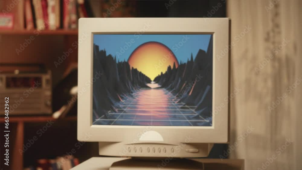 Retro pc with vintage screen saver, for chroma key green screen, Old ...