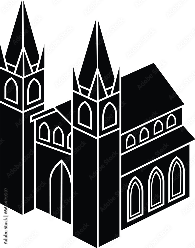 Cartoon Black and White Illustration Vector Of A Cathedral Church with ...