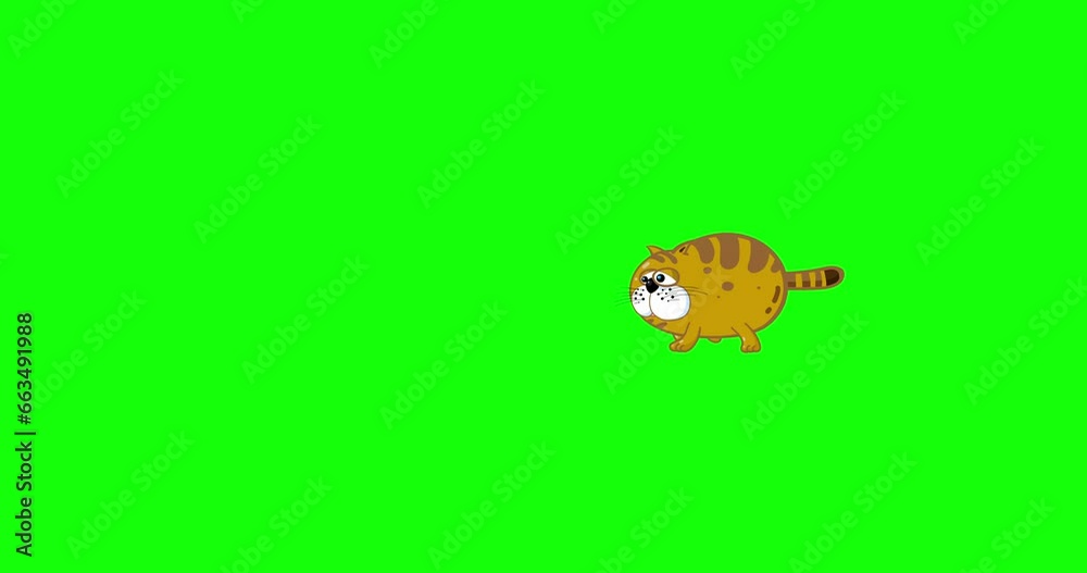Cartoon ginger fat cat walk and stop small greenbox isolated. Seamless ...