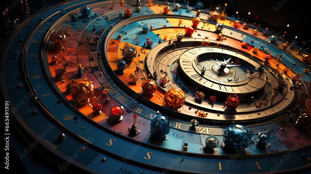 A time tunnel. A white tunnel with walls on which various symbols are ...