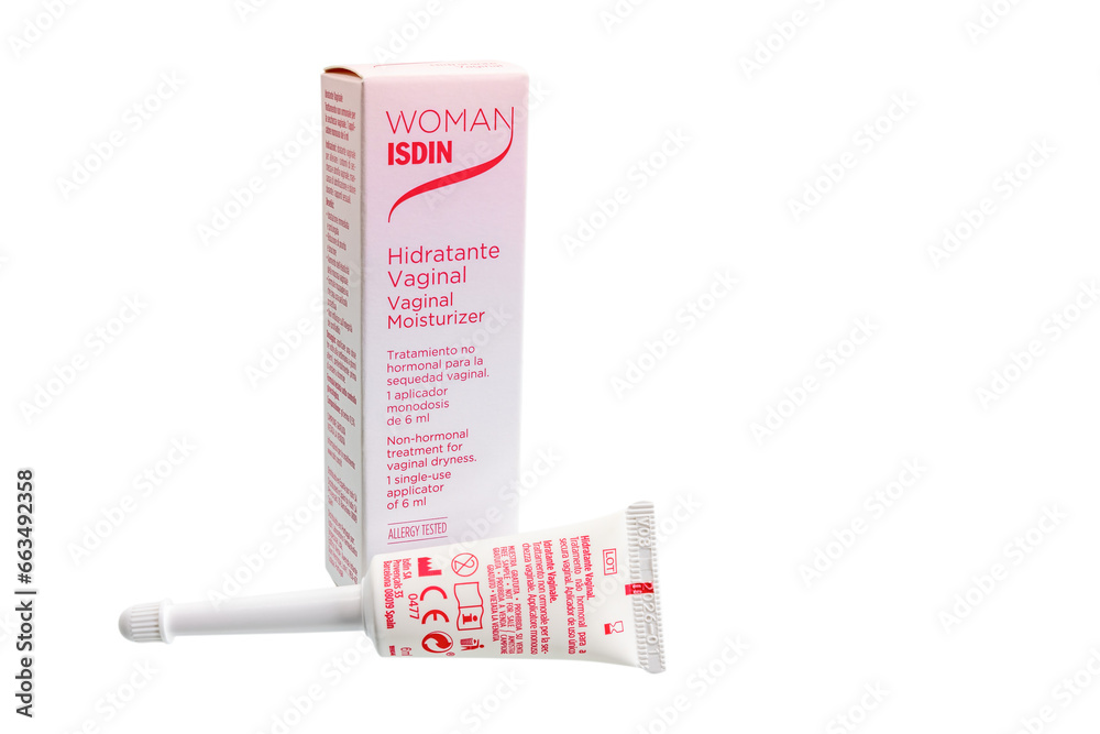 Huelva, Spain - October 17 2023: Woman ISDIN, Vaginal Cream gel that ...