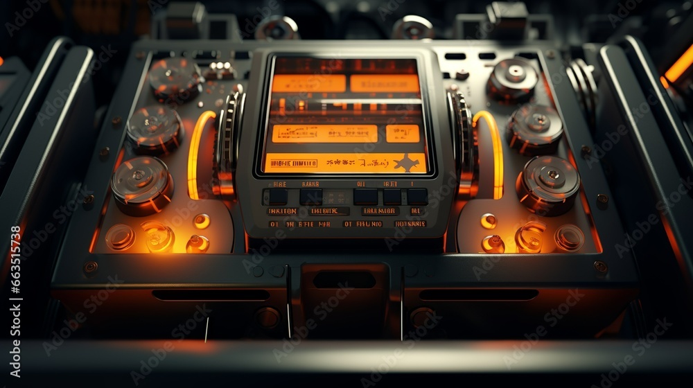 Future sci-fi audio deck device with mixer and led display Stock ...