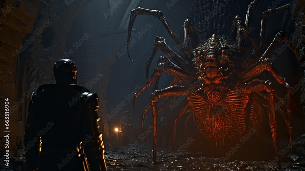 Giant mine crawler bug crablike monster fantasy creature attacks a ...