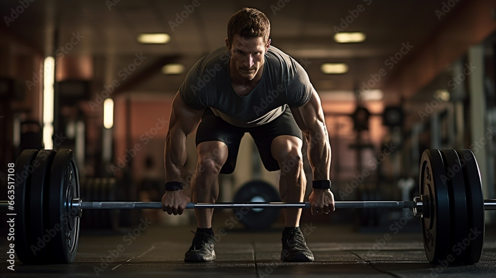 Muscular Man at Gym: Weightlifting for Strength Deadlifting Stock Photo ...