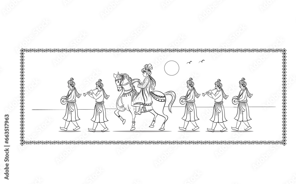 Indian wedding clip arts baraat with a groom and other instrument ...