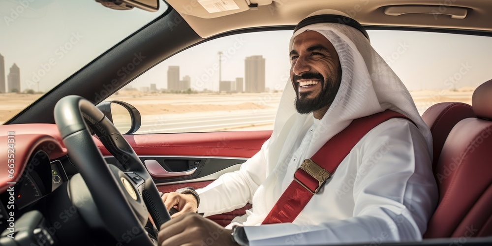 Oil Sheikh Views His Expansive Oil Fields from the Window of a Modern ...