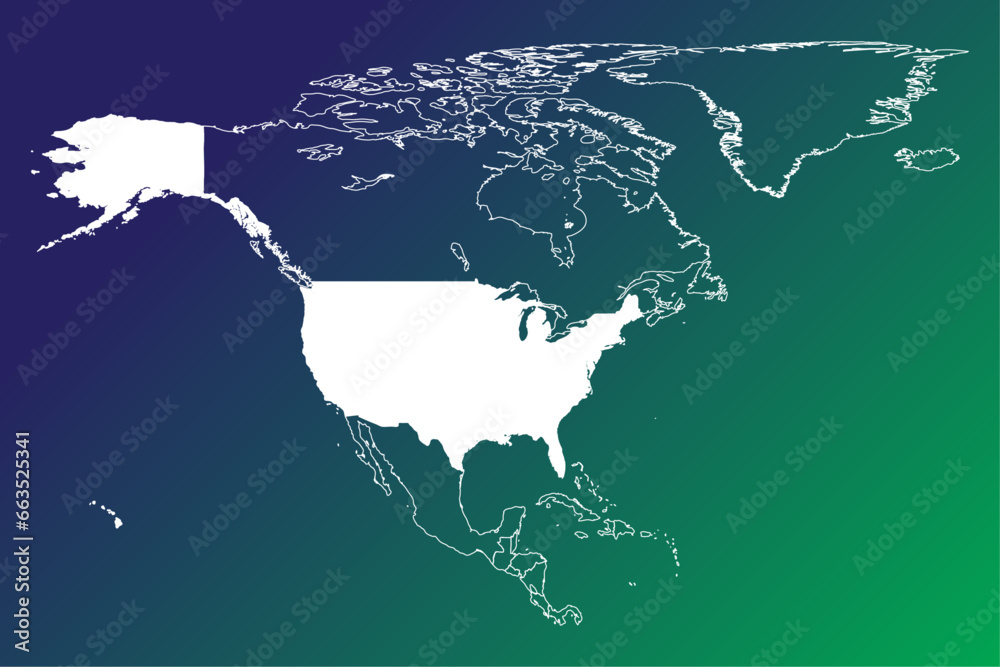 Vector graphic of modern editable map of North America with each ...