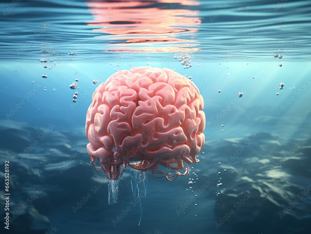 An isolated and lost human brain in the middle of the ocean, Generative ...
