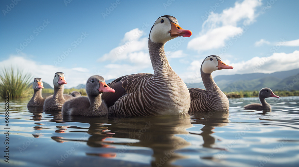 a group of geese in nature looking at the camera created with ...