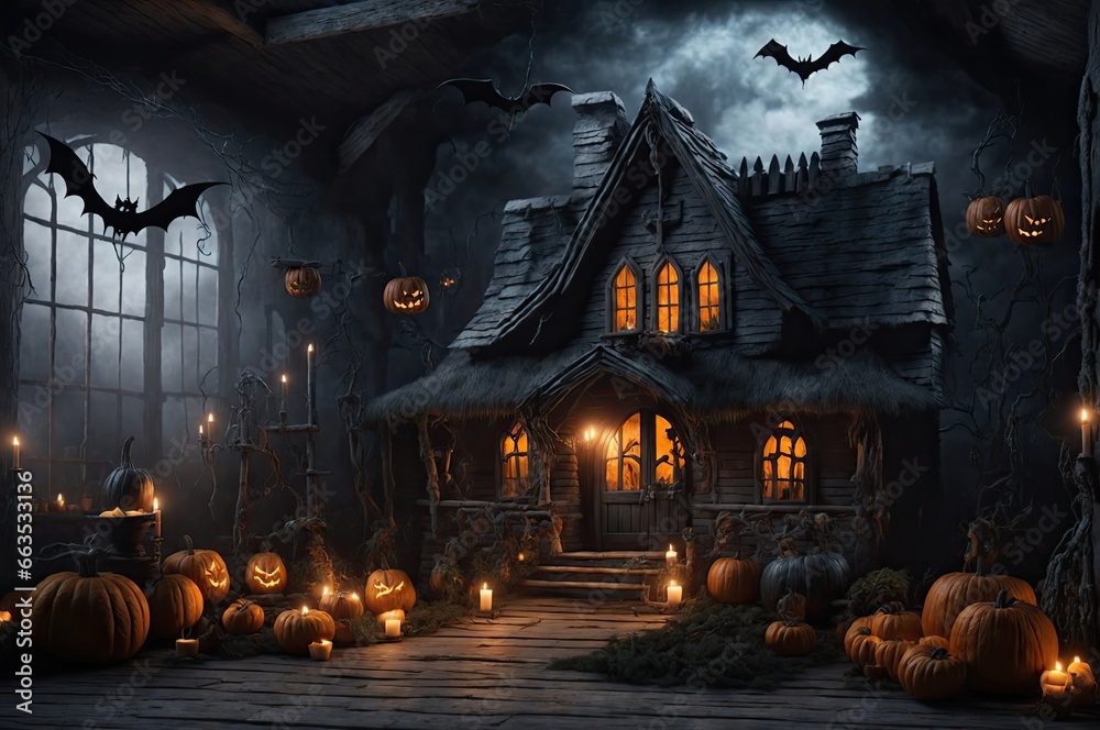 Halloween Backdrop, Witch Cottage, HALLOWEEN DIGITAL BACKDROP, witch ...