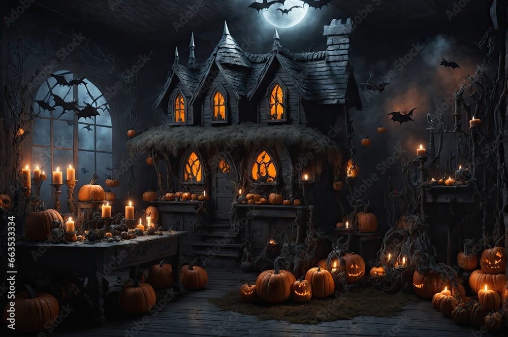 Halloween Backdrop, Witch Cottage, HALLOWEEN DIGITAL BACKDROP, witch ...