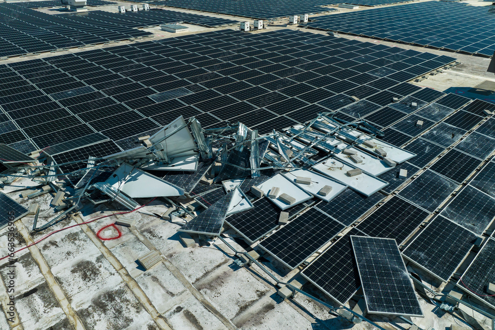 Consequences of natural disaster. Damaged by hurricane wind ...