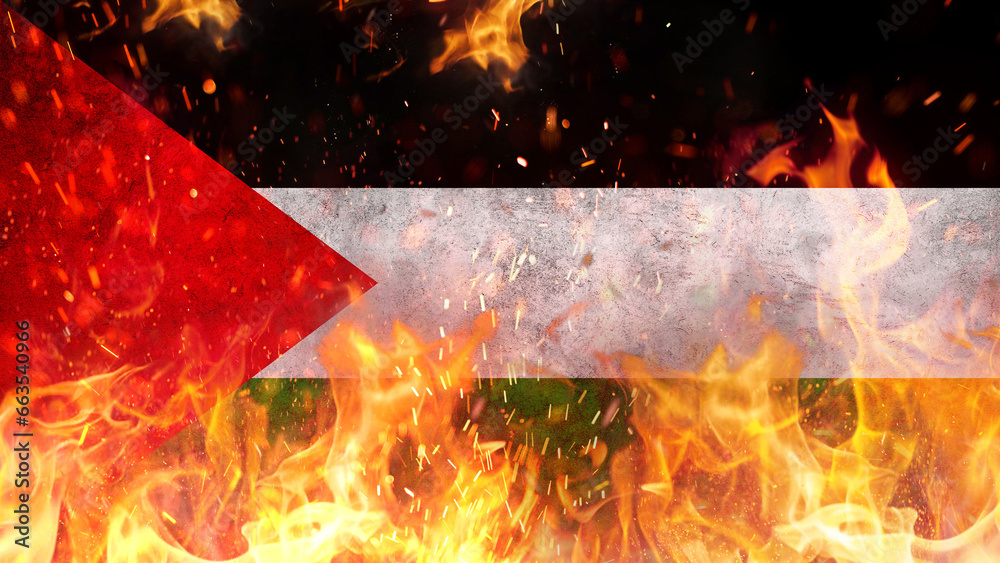 Foto de Palestine flag on fire with sparks, concept. War in the Gaza ...