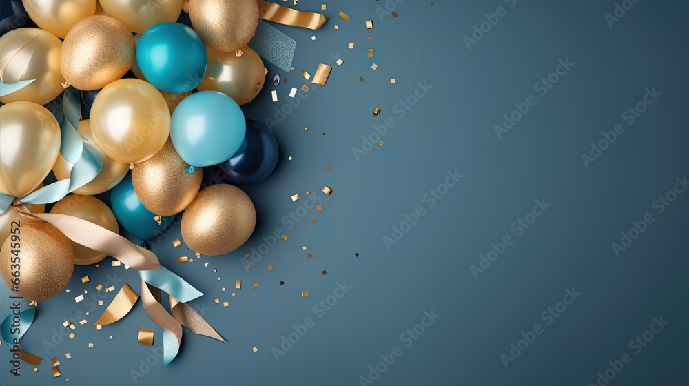 Party invitation card background with blue and golden balloons, free ...
